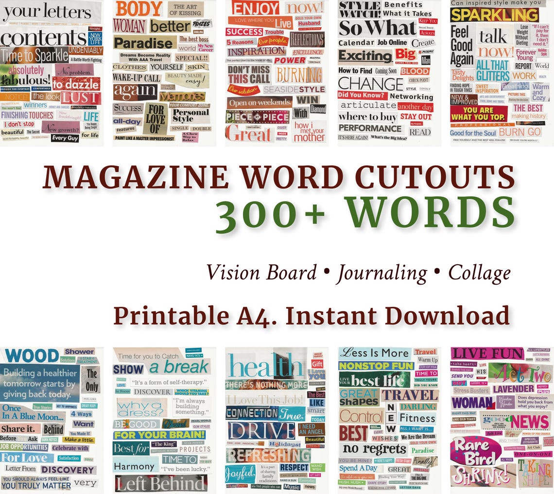 Vintage Magazine Word Cutouts for Vision Board, Collage Words, Junk ...
