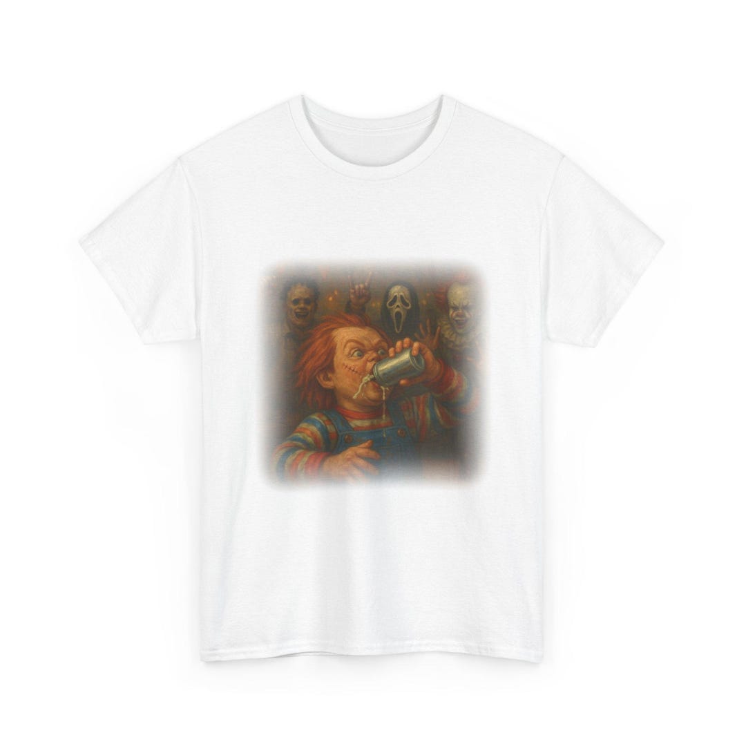 Chucky Drinking Beer T-shirt: Funny Horror Movie Graphic Tee - Etsy