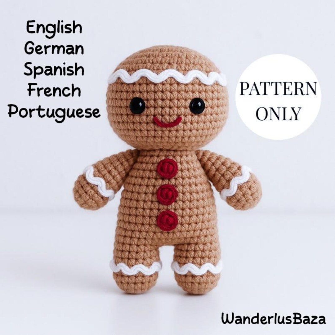 Gingerbread Man Crochet Pattern in 5 Languages English, German, Spanish ...