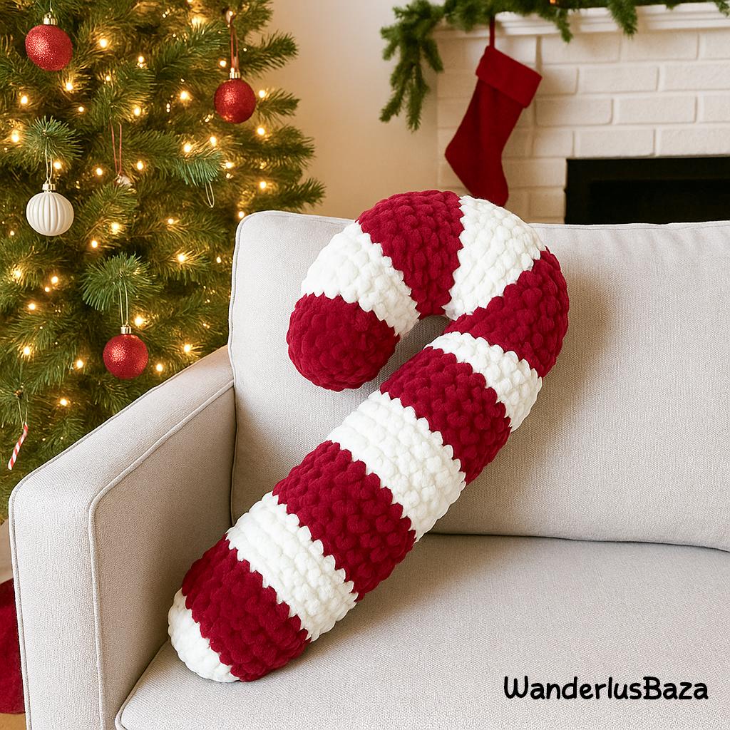 Crochet Christmas Candy Cane Pillow Pattern - Easy Beginner Christmas ...