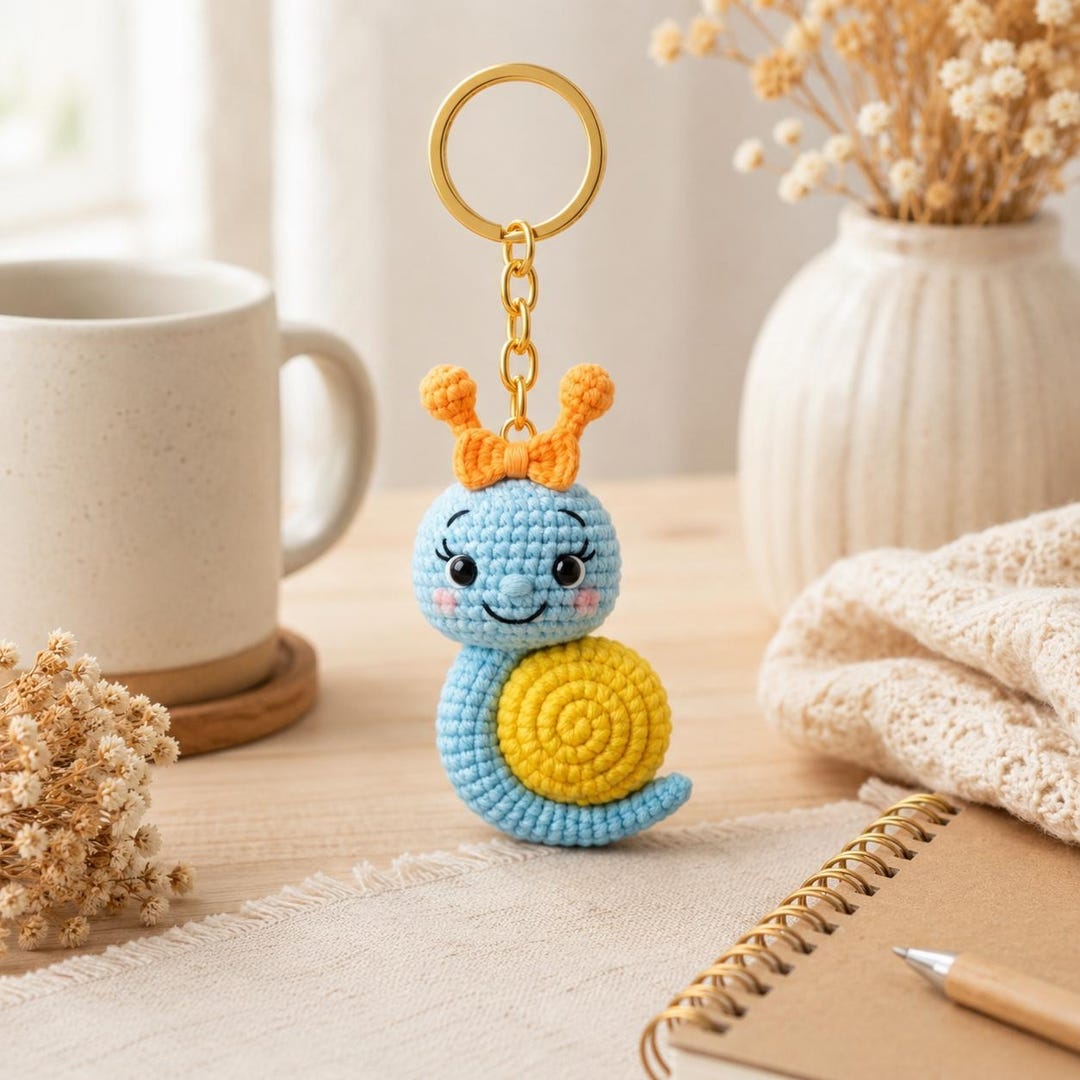 Crochet Snail Keychain, Cute Kawaii Snail Amigurumi Charm, Animal Plush ...
