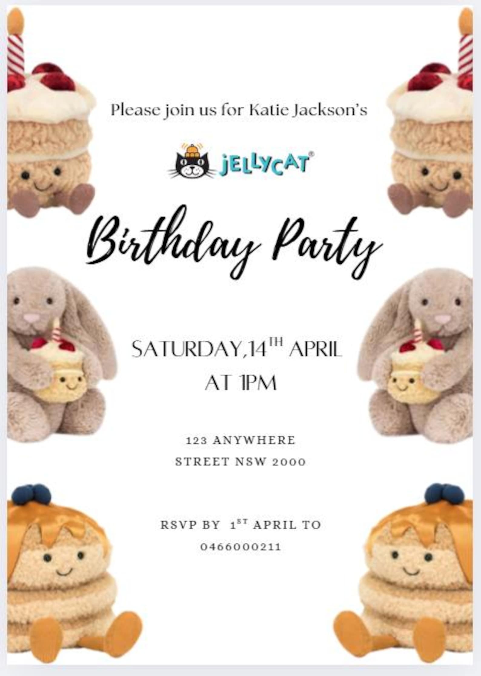 Jellycat Theme Birthday Party Invitation Add Your Favourite Jellycat ...