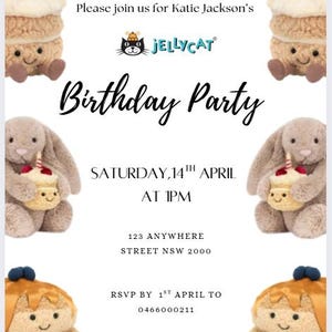 Jellycat Theme Birthday Party Invitation Add Your Favourite Jellycat ...