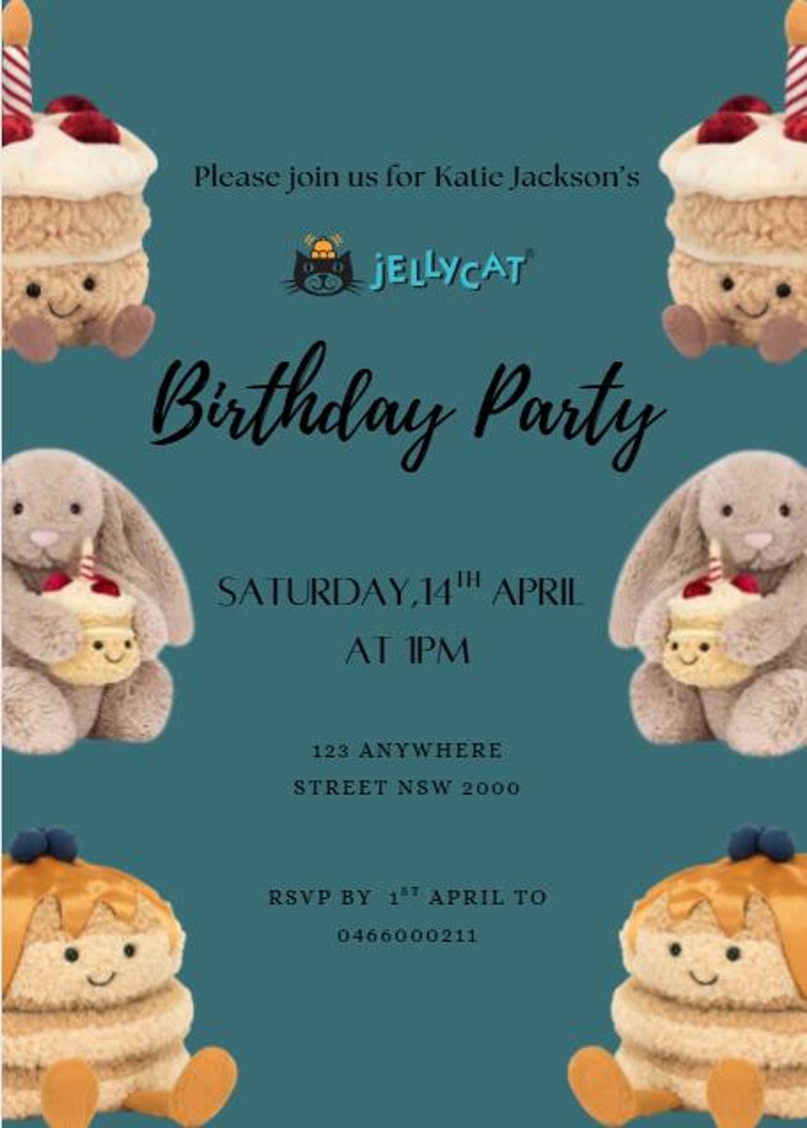 Jellycat Theme Birthday Party Invitation Add Your Favourite Jellycat ...