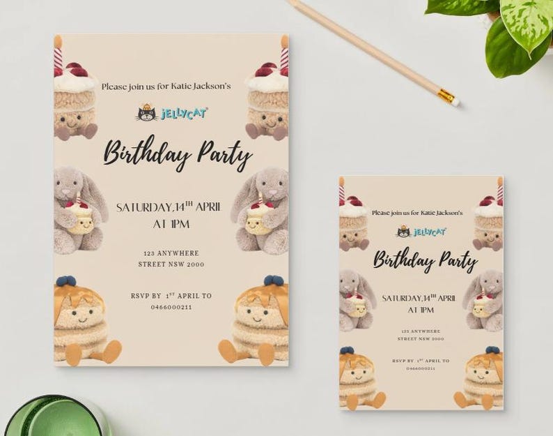 Jellycat Theme Birthday Party Invitation Add Your Favourite Jellycat ...