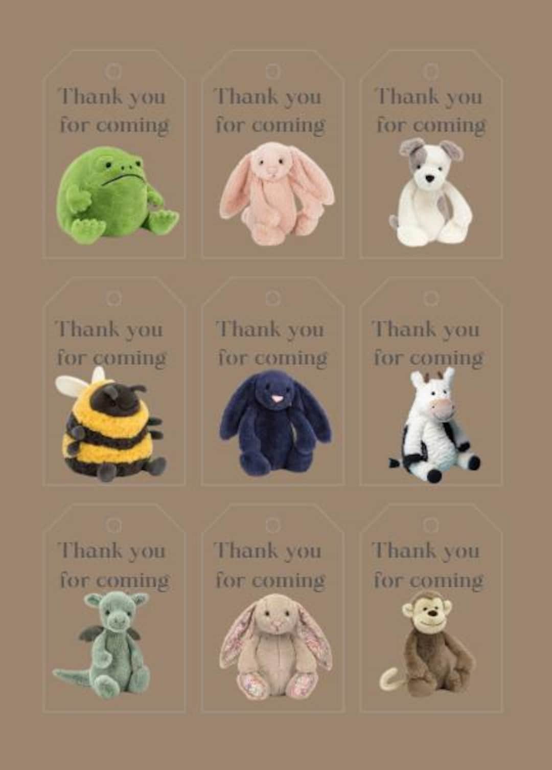 Jellycat Jelly Cat Thank You Labels Birthday Baby Shower Children Tags ...
