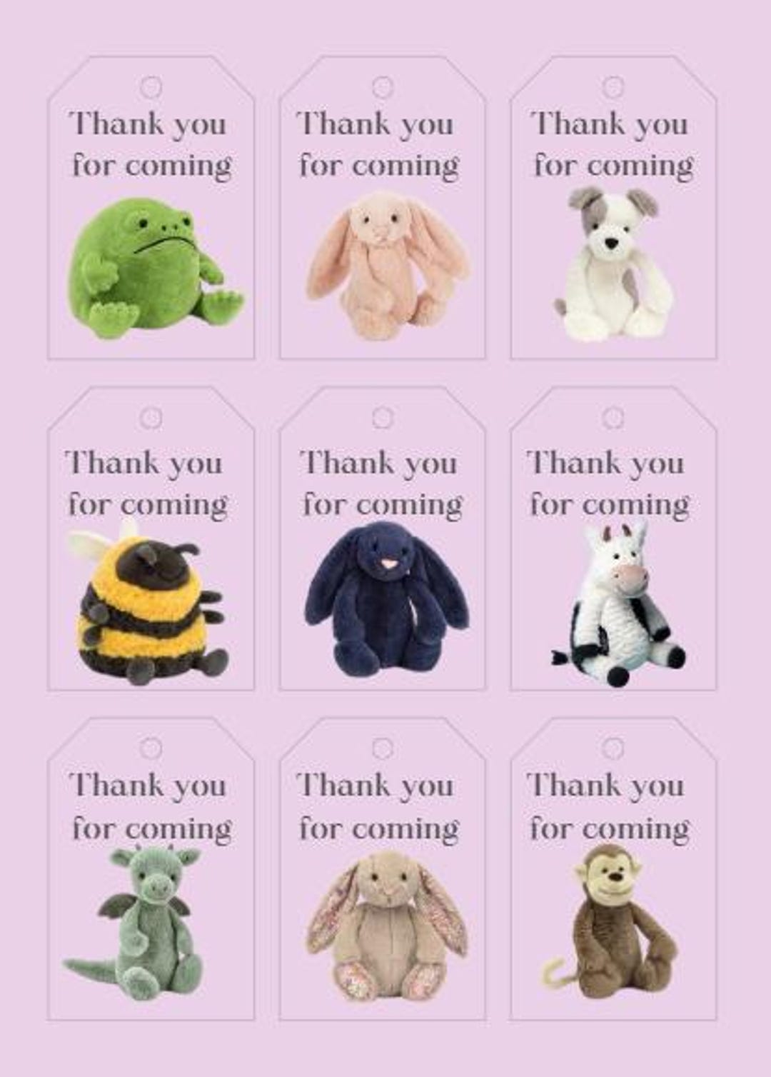 Jellycat Jelly Cat Thank You Labels Birthday Baby Shower Children Tags ...