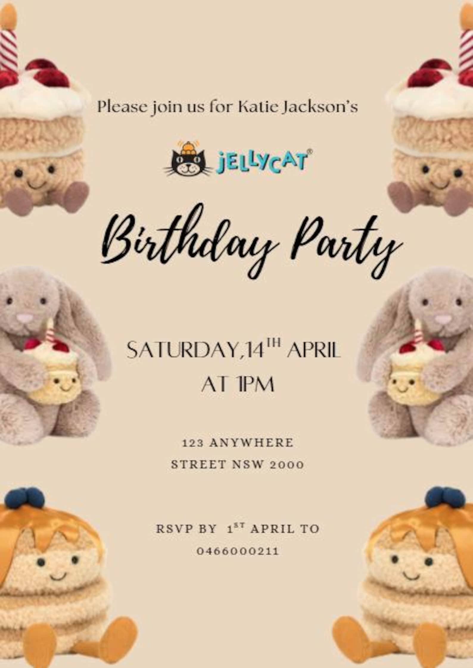 Jellycat Theme Birthday Party Invitation Add Your Favourite Jellycat ...