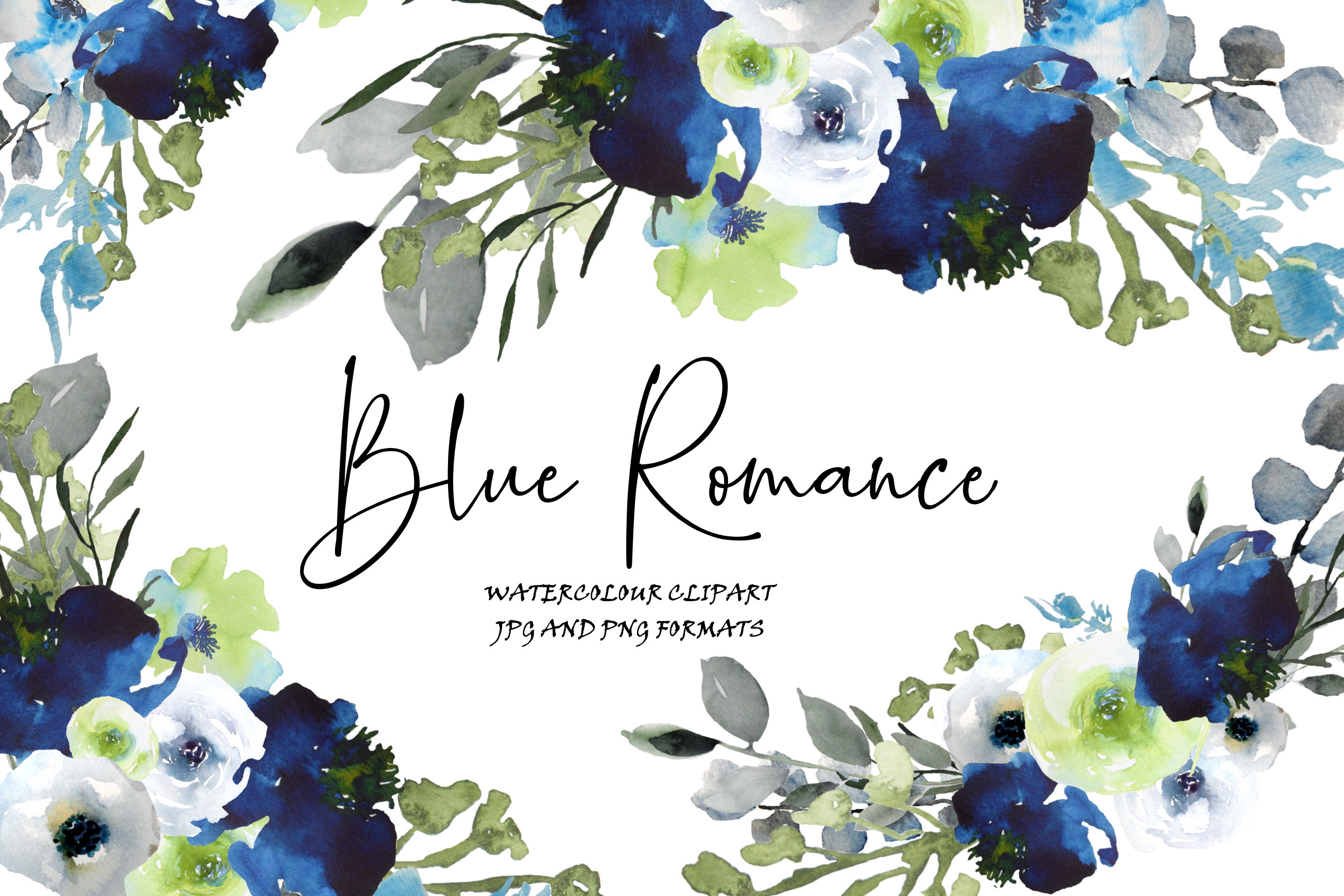 Blue Flower Clipart, Floral Clip Art, Floral Bouquet Clipart, Wedding ...