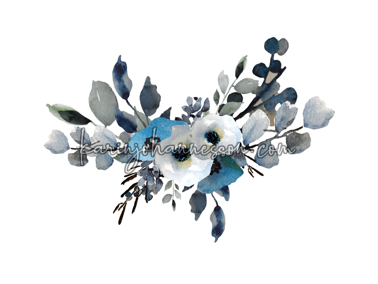 Blue Flower Clipart, Floral Clip Art, Floral Bouquet Clipart, Wedding ...