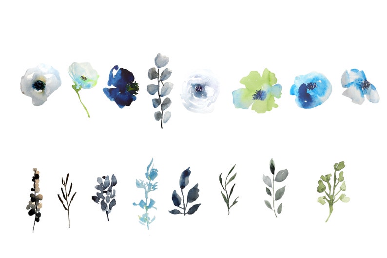 Blue Flower Clipart, Floral Clip Art, Floral Bouquet Clipart, Wedding ...