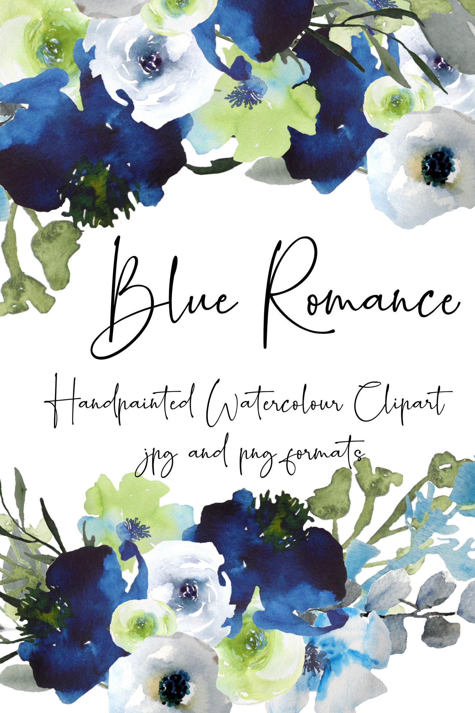 Blue Flower Clipart, Floral Clip Art, Floral Bouquet Clipart, Wedding ...