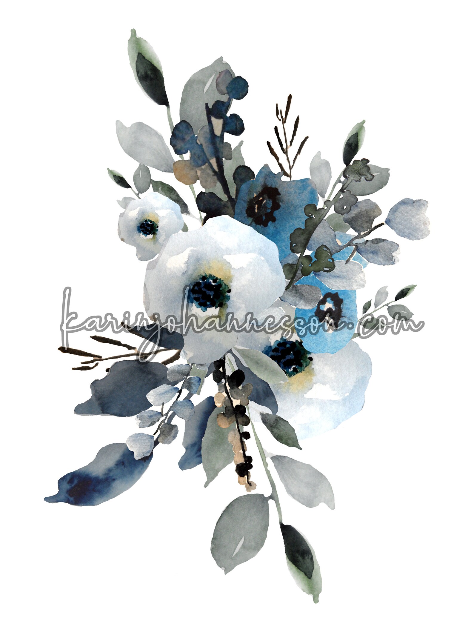 Blue Flower Clipart, Floral Clip Art, Floral Bouquet Clipart, Wedding ...