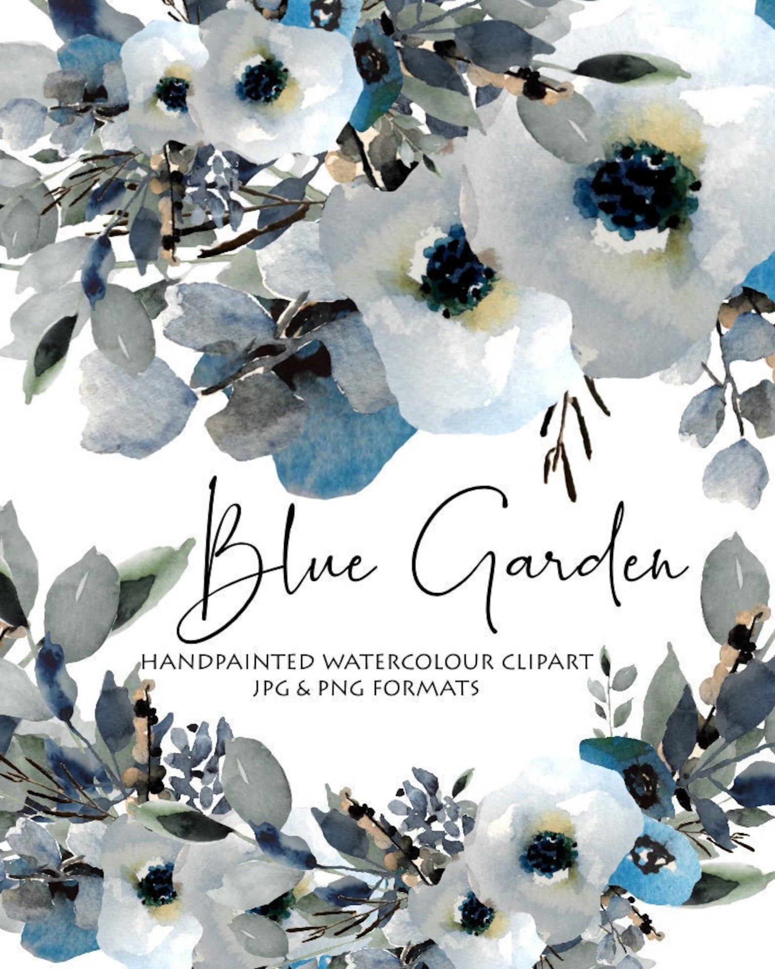 Blue Flower Clipart, Floral Clip Art, Floral Bouquet Clipart, Wedding ...