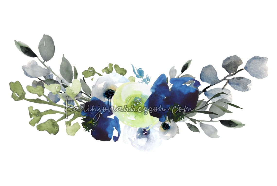 Blue Flower Clipart, Floral Clip Art, Floral Bouquet Clipart, Wedding ...