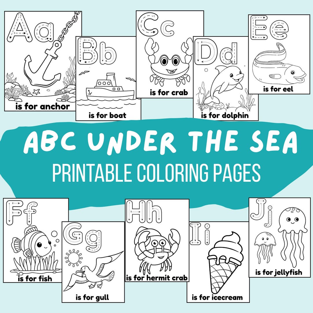 Ocean Beach Themed ABC Coloring Book – 27 Printable Alphabet Pages ...
