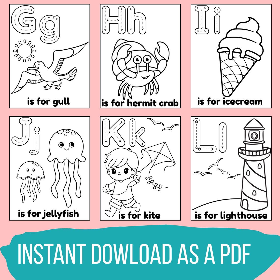 Ocean Beach Themed ABC Coloring Book – 27 Printable Alphabet Pages ...
