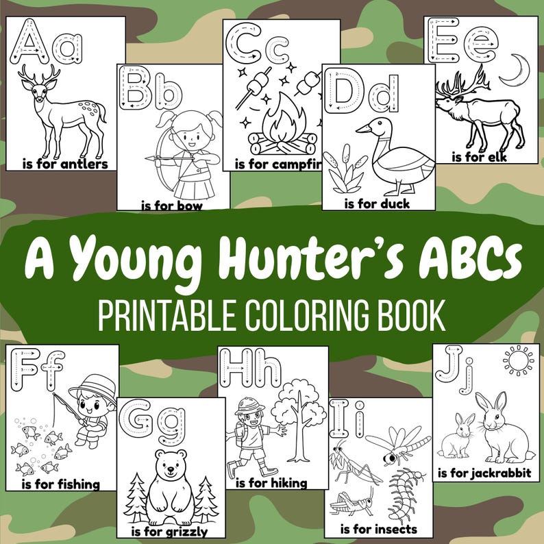 Young Hunter ABC Coloring Book – Printable Alphabet Tracing Pages for ...