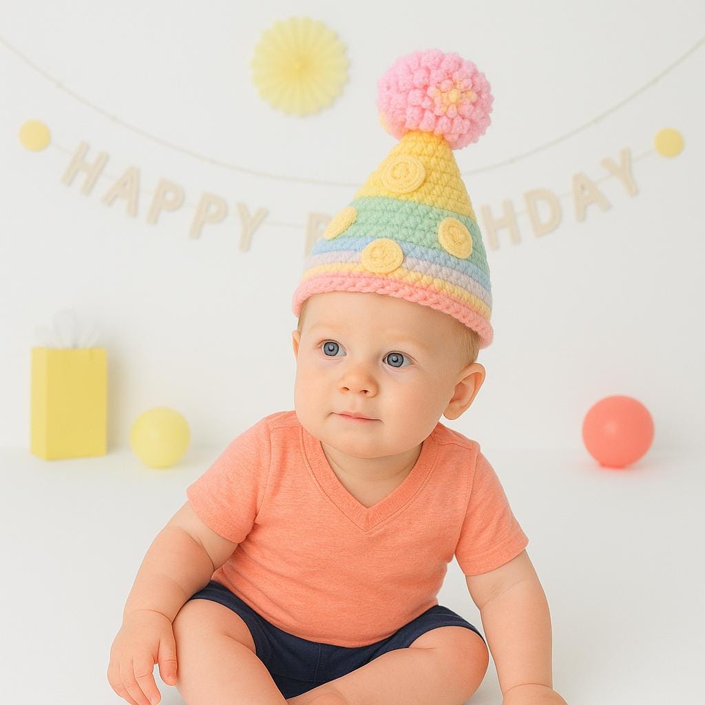 Crochet Party Hat Pattern PDF, Baby Birthday Cone Hat, Rainbow Polka ...