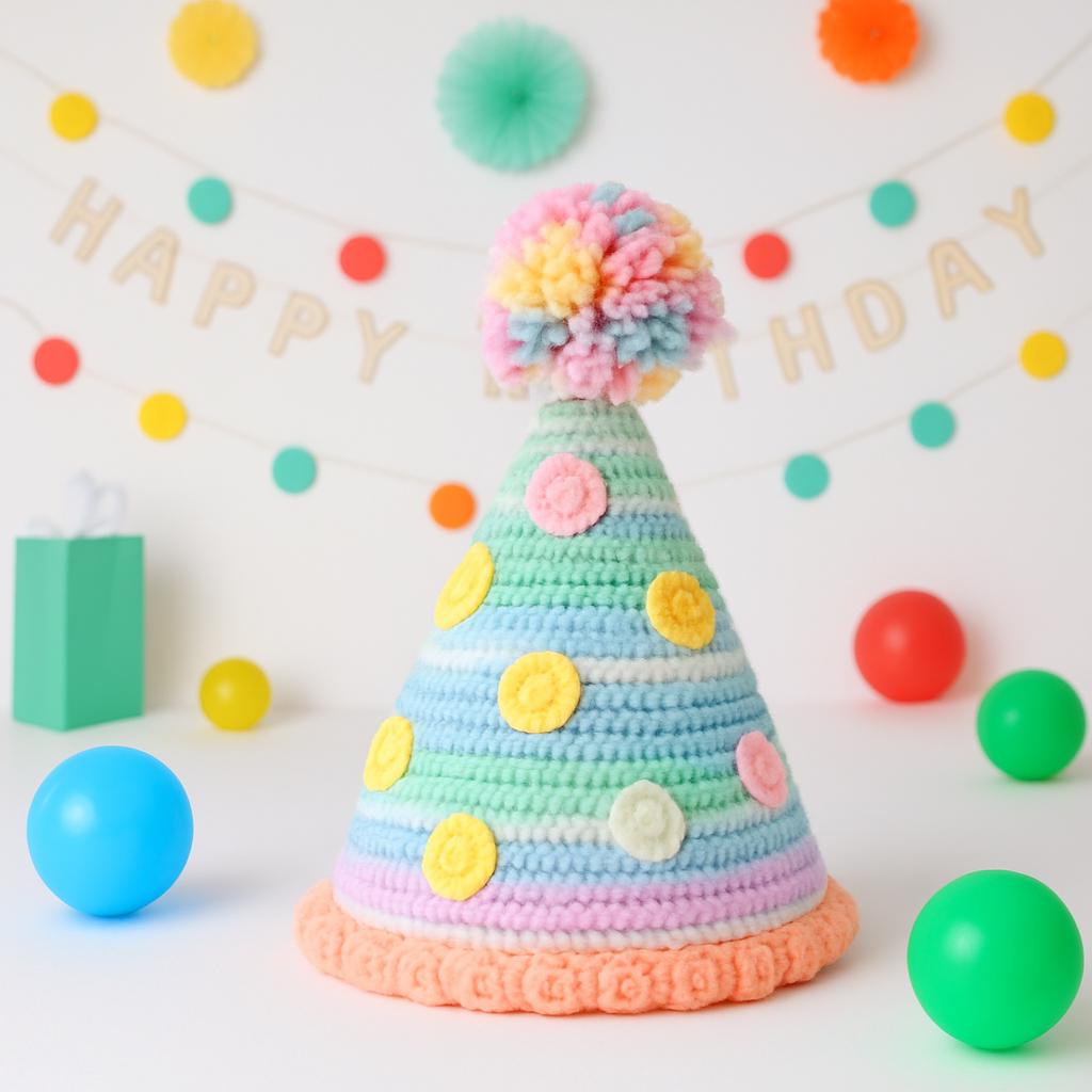 Crochet Party Hat Pattern PDF, Baby Birthday Cone Hat, Rainbow Polka ...
