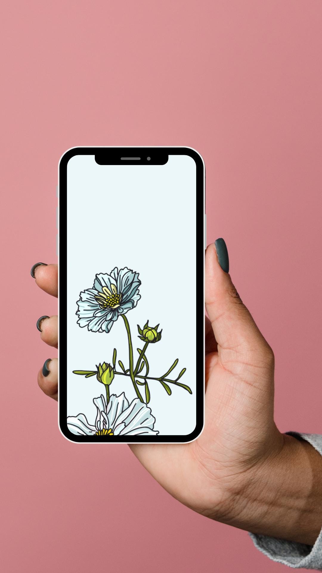 Cosmos Flower Digital Art: Serene Floral Phone Wallpaper (9x16 PNG ...