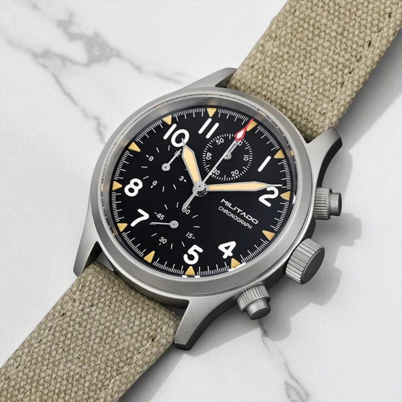 Military Chronograph Watch: Vintage Pilot Style With Canvas Strap - Etsy