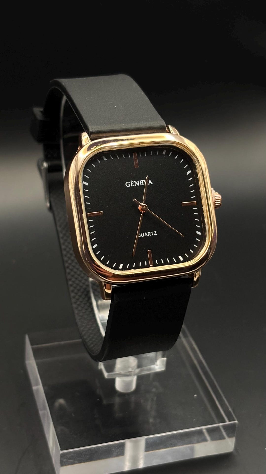 Black Square Quartz Watch: Gold Case Minimalist Timepiece - Etsy