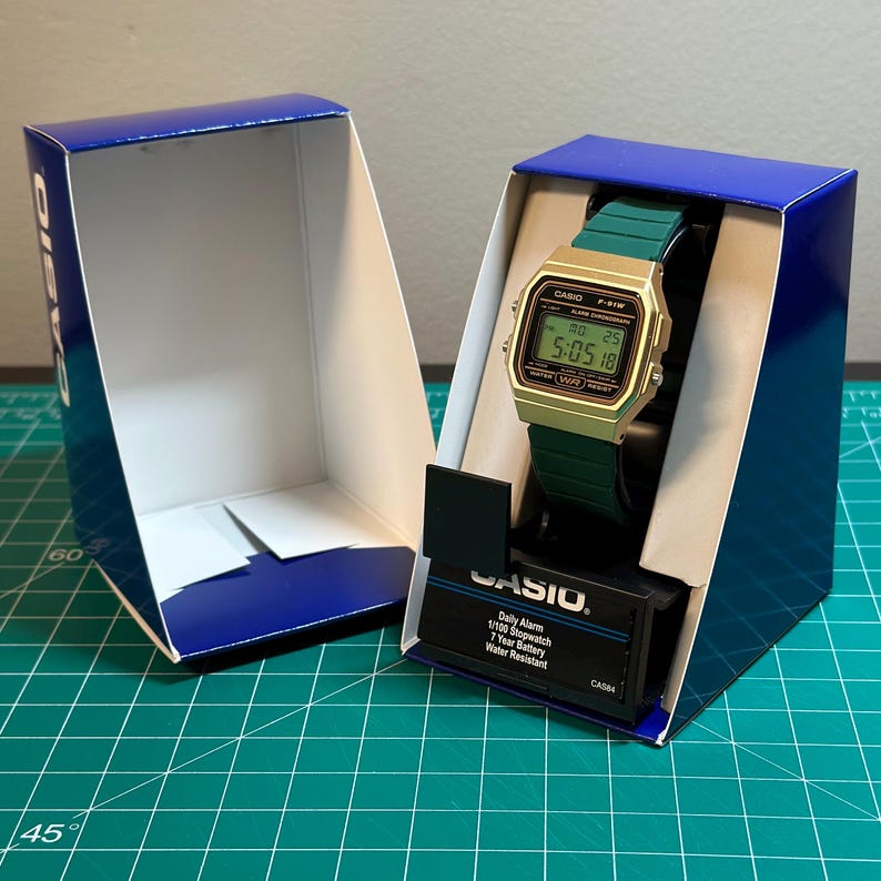 Modded Casio F91W: Green & Gold Digital Watch With Silicone Band - Etsy