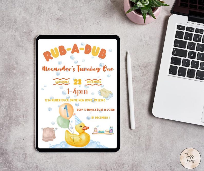 Rubber Duck 1st Birthday Invitation: Bubble Bath Party (digital ...