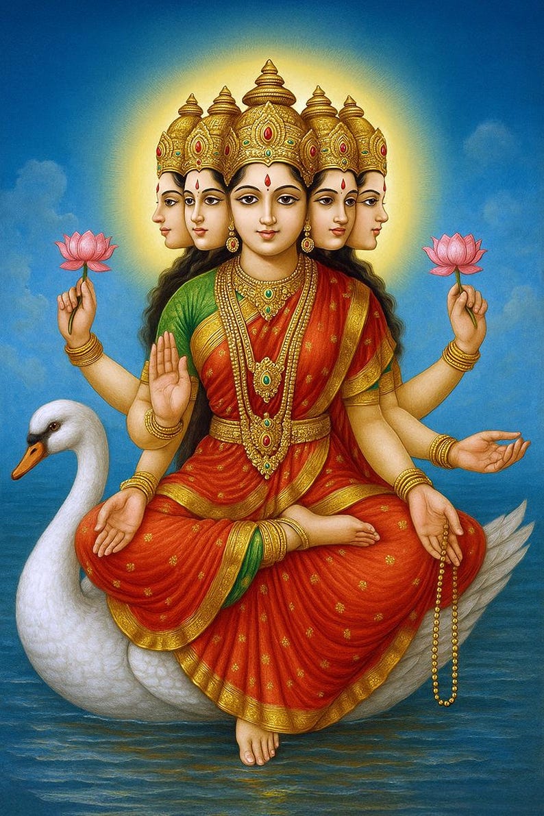 Gayatri Mata Art: Hindu Goddess on Swan, Spiritual Home Decor (digital ...