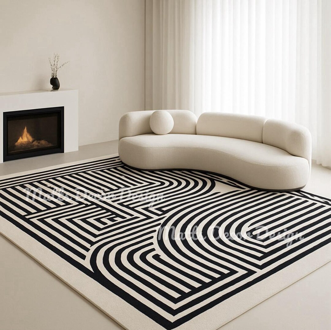 Juily Lines White-black Wool Hand Tufted Rugs- - Etsy