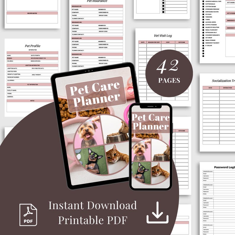 Pet Care Planner, Printable Pet Organizer PDF, Vet Visit Tracker, Pet ...