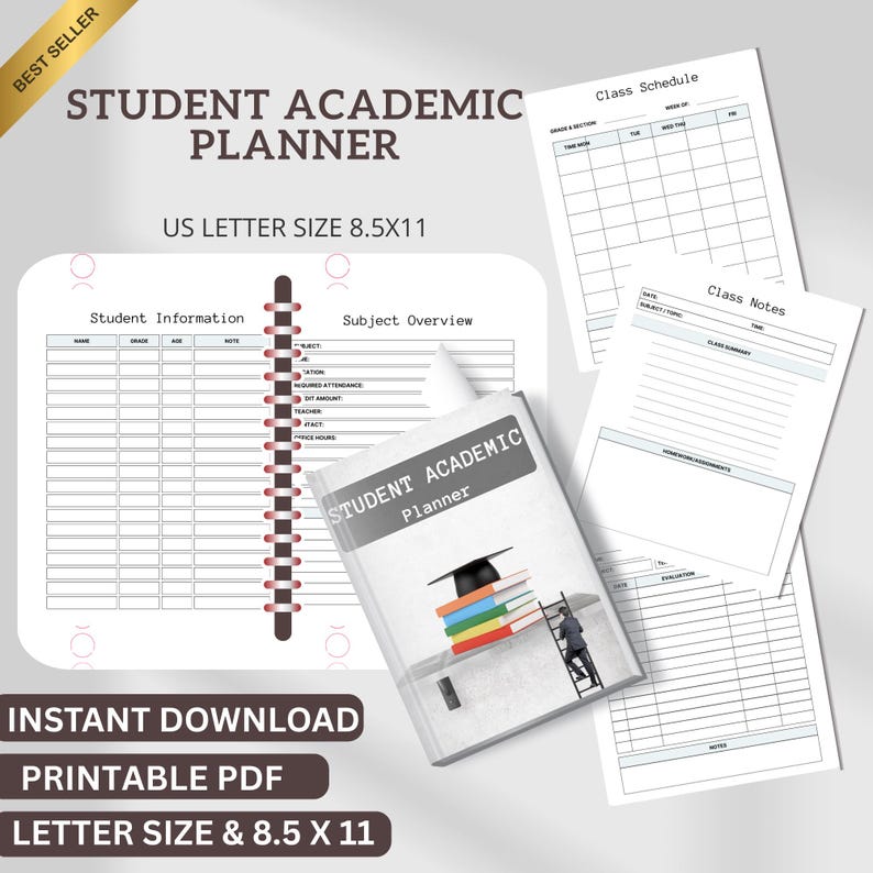Student Academic Planner, Printable School Organizer, Study Schedule ...