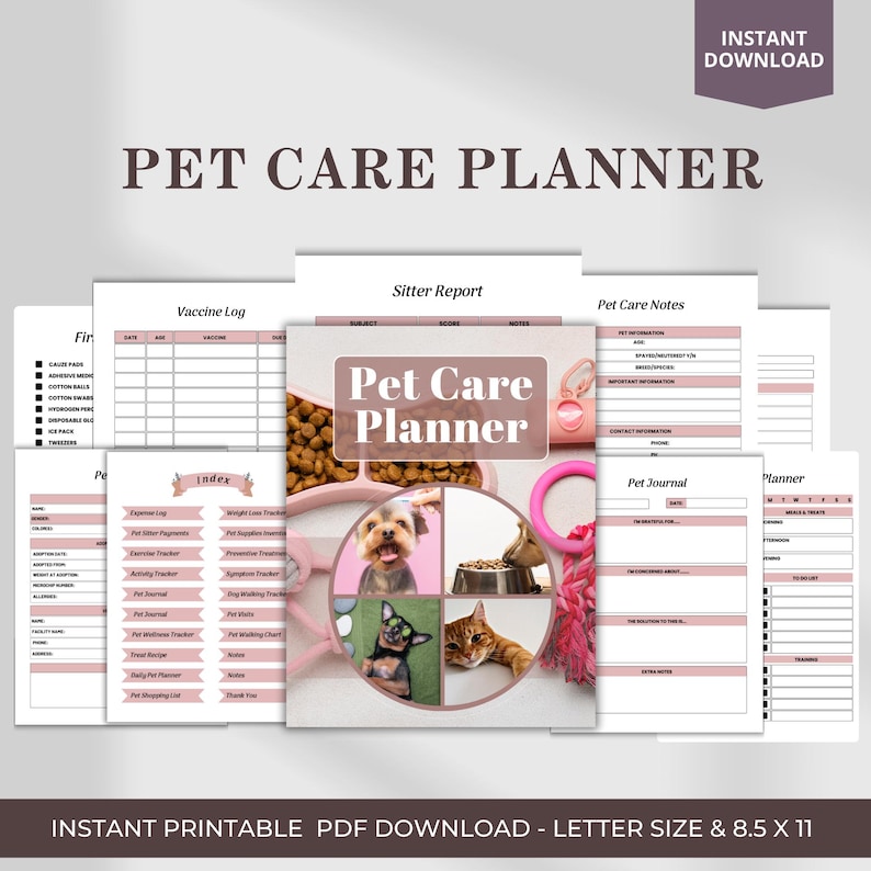 Pet Care Planner, Printable Pet Organizer PDF, Vet Visit Tracker, Pet ...