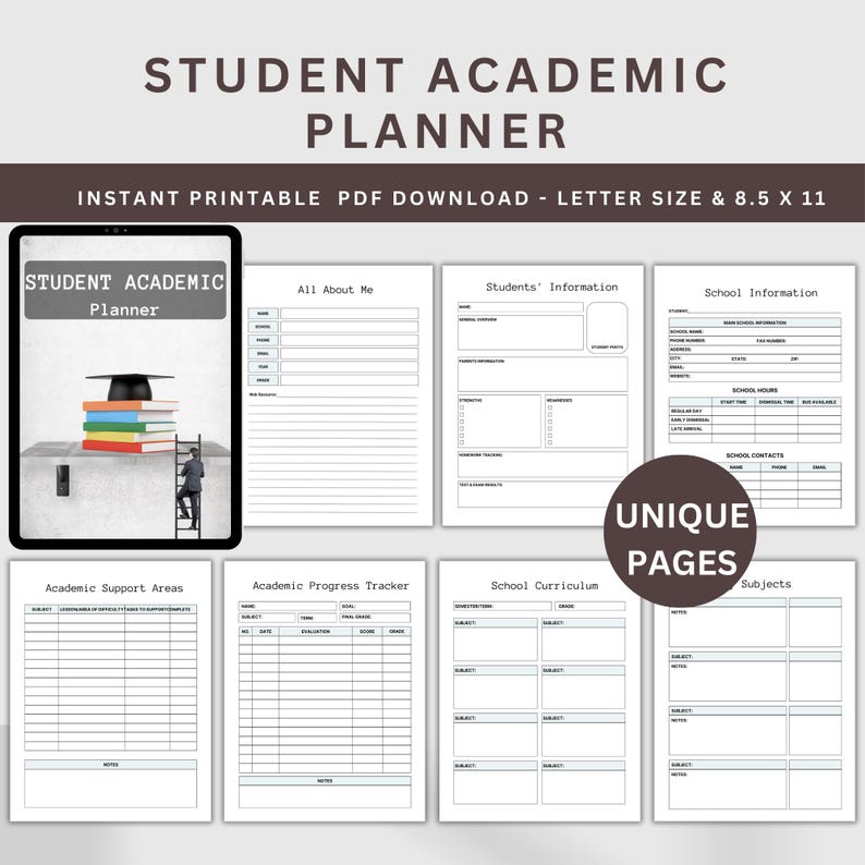 Student Academic Planner, Printable School Organizer, Study Schedule ...