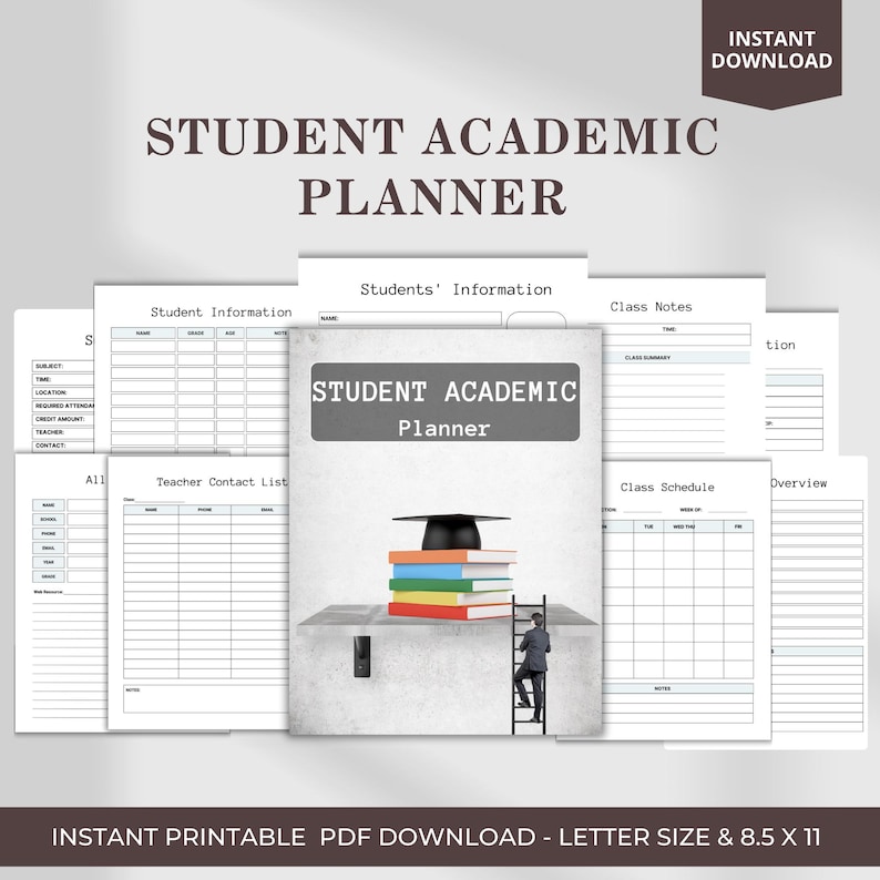Student Academic Planner, Printable School Organizer, Study Schedule ...