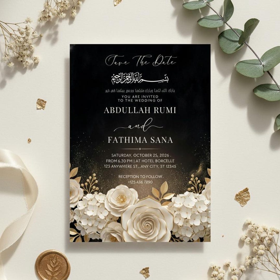 Islamic Wedding Invitation Template | Editable Canva Nikah Design (5x7 ...