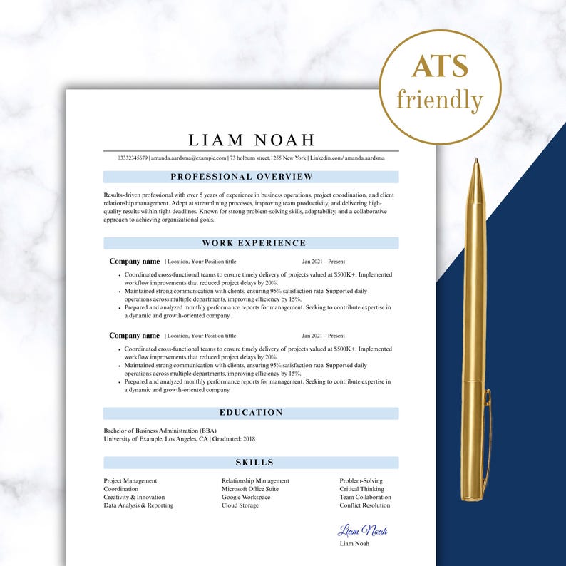 ATS Resume Template | Modern CV Design | Editable Career Application ...