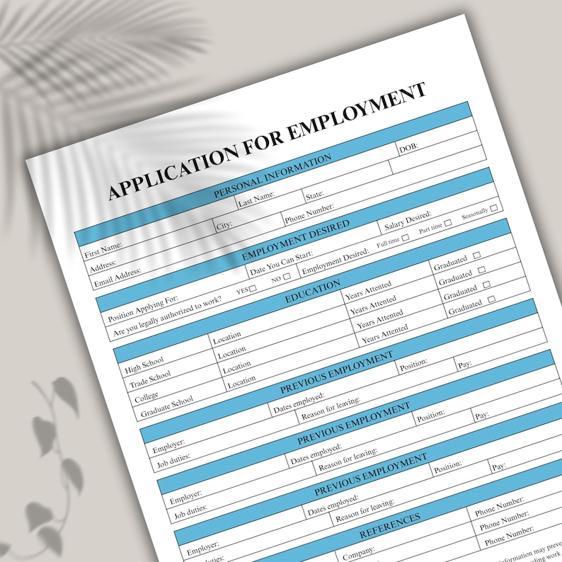 Work Job Application Template | Employment Form Template | Editable ...