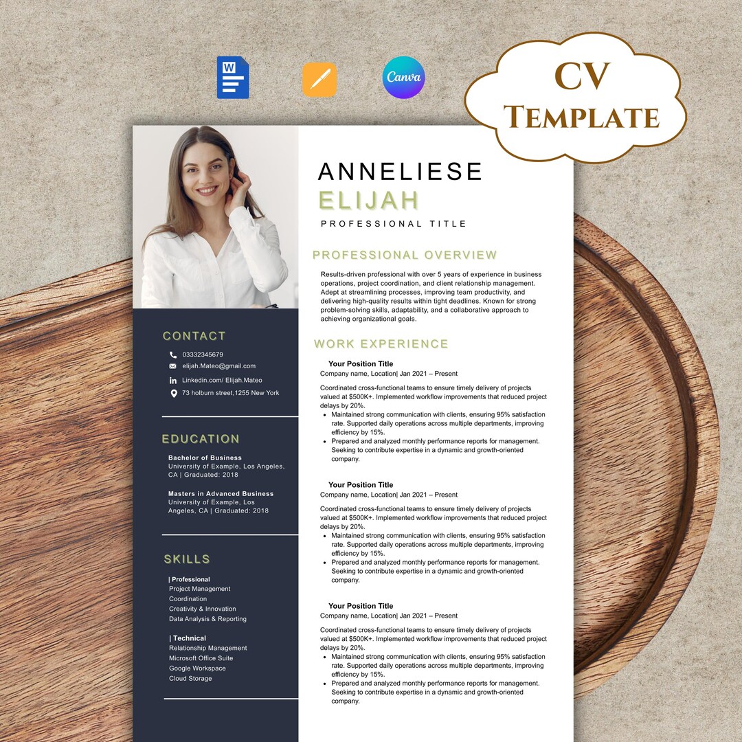 English CV Template | Clean CV Design for Word & Canva | Professional ...
