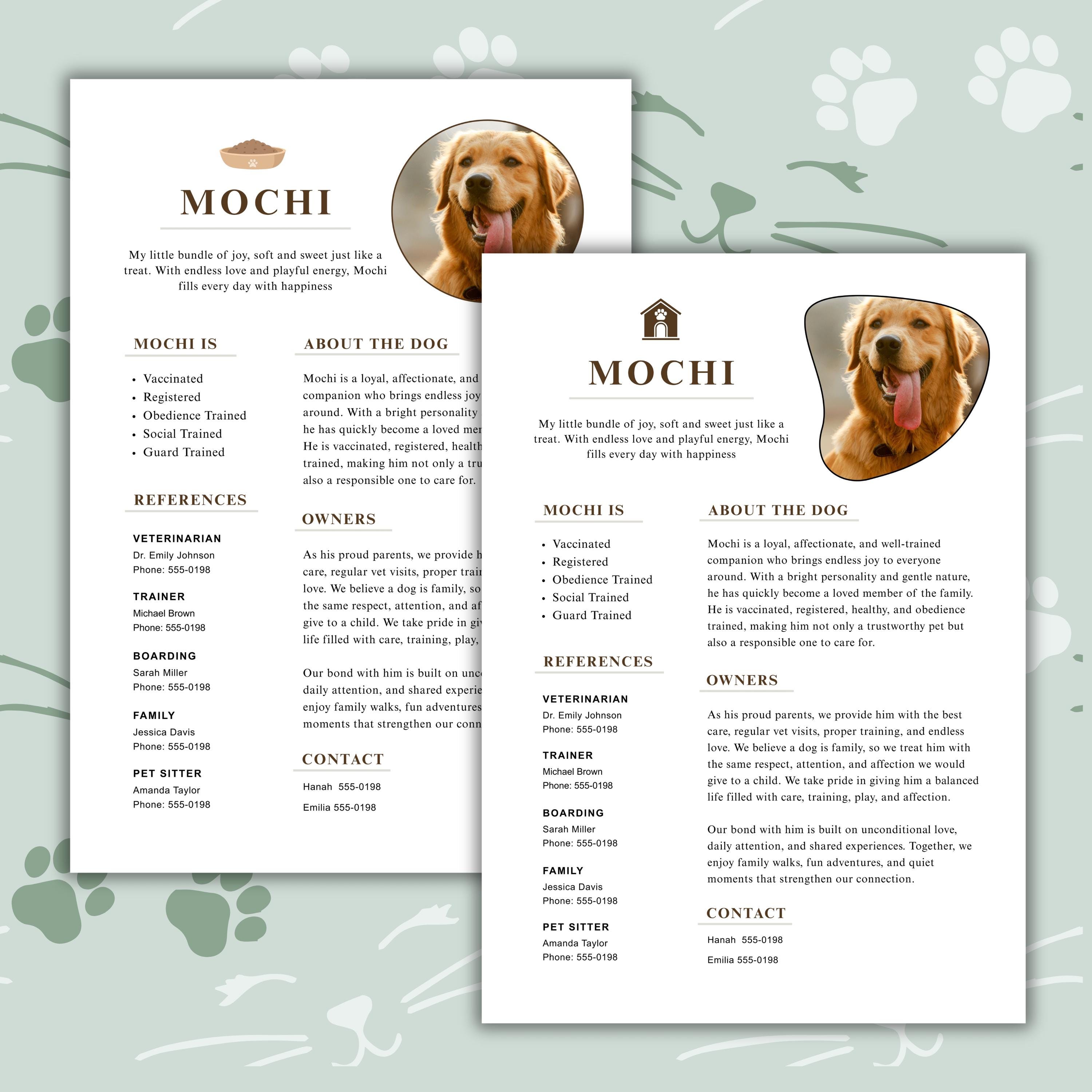 Funny Dog Resume Template | Printable Pet Job Application (digital ...