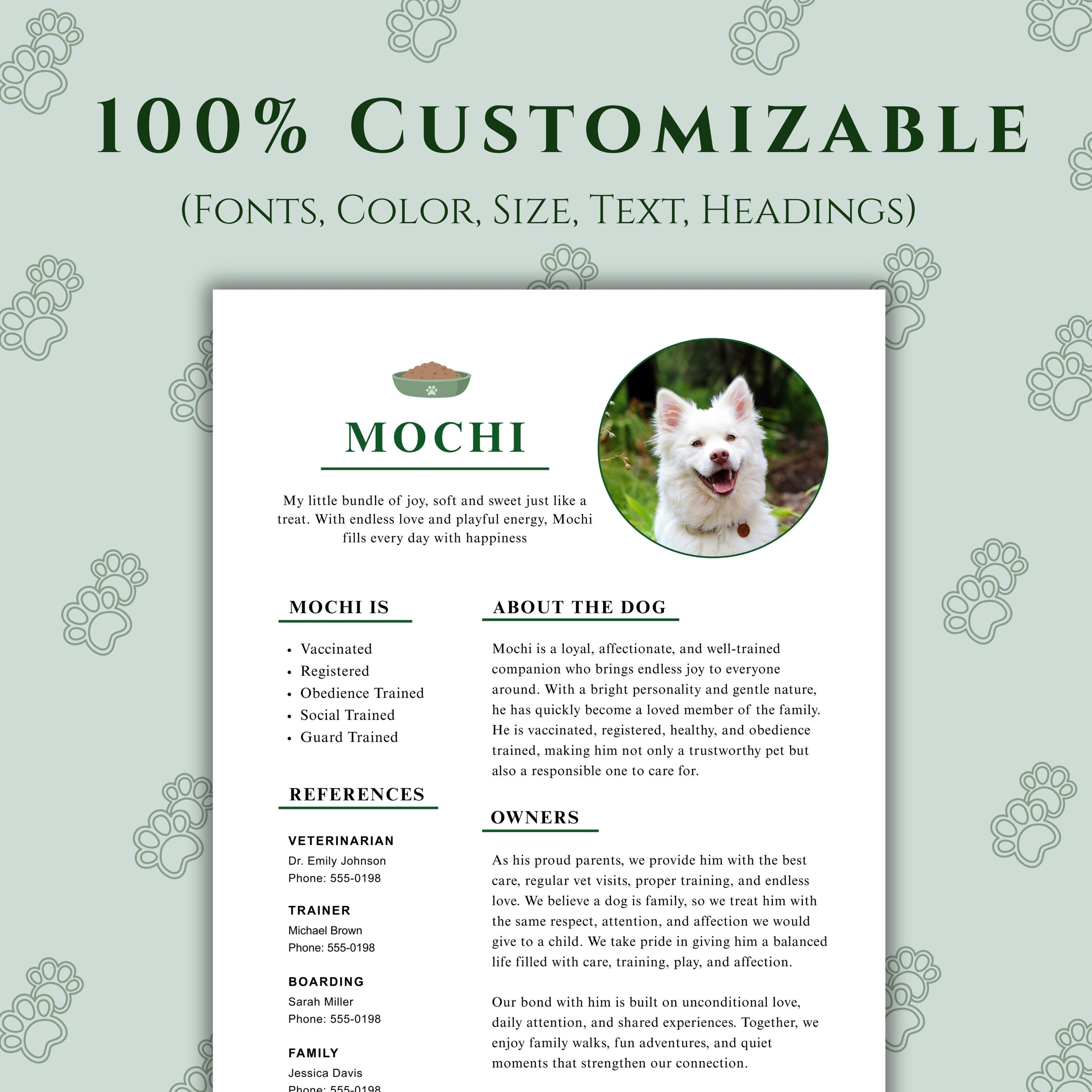 Funny Dog Resume Template | Printable Pet Job Application (digital ...
