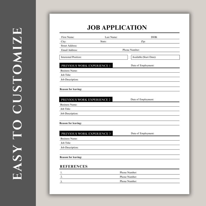 Work Job Application Template | Employment Form Template | Editable ...