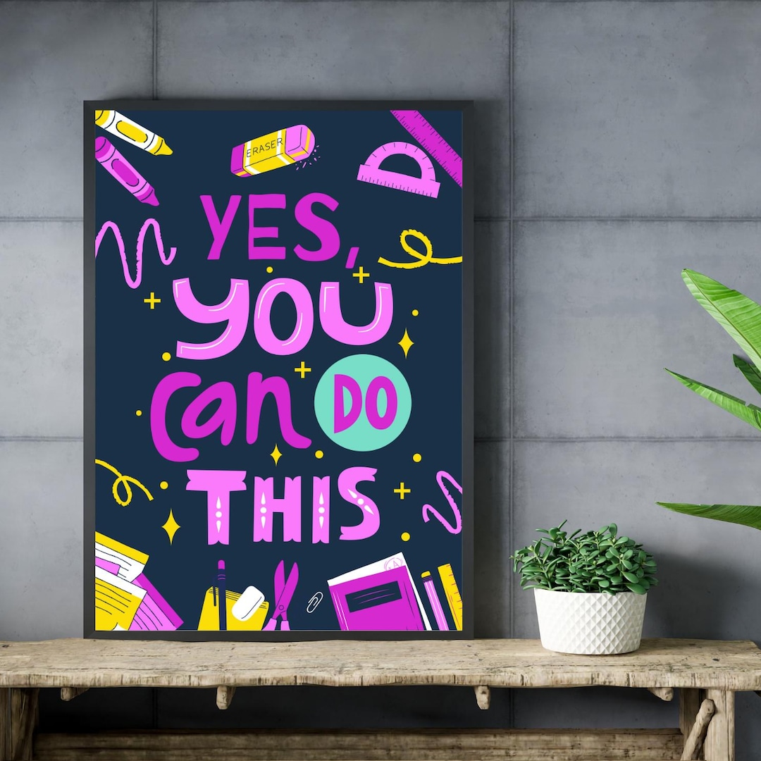 Motivational Classroom Poster: Yes You Can, Inspirational Quote ...