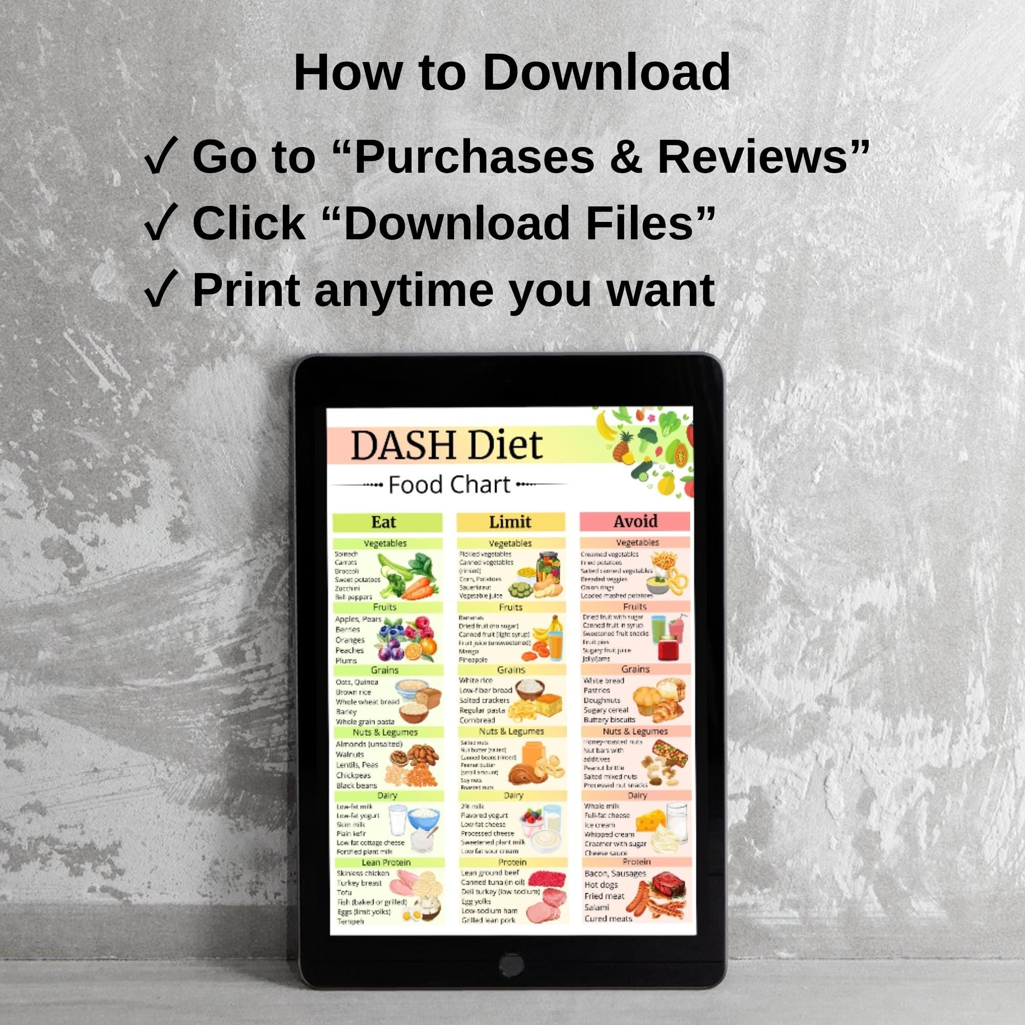 DASH Diet Food List, High Blood Pressure Food Chart PDF, Low Sodium ...