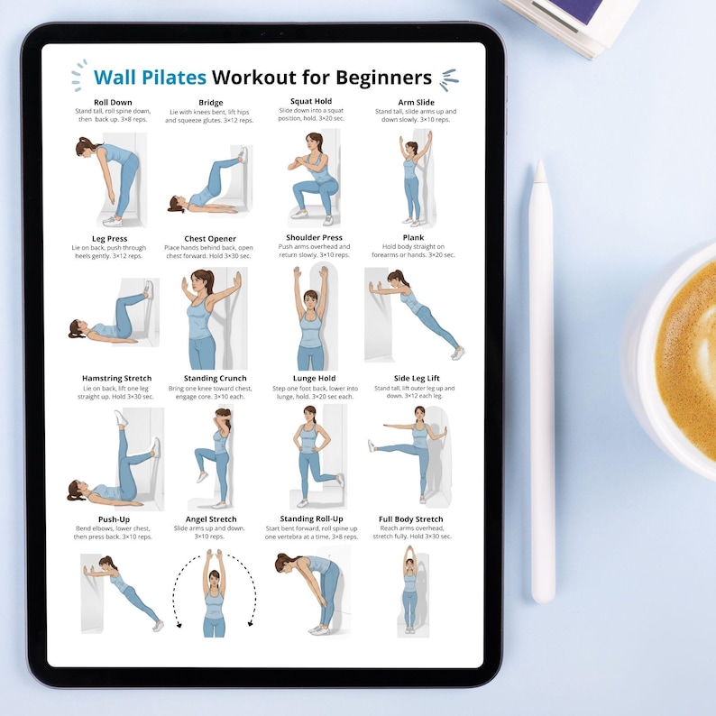 Wall Pilates Workout for Beginners, Full Body Pilates at Home, Standing ...