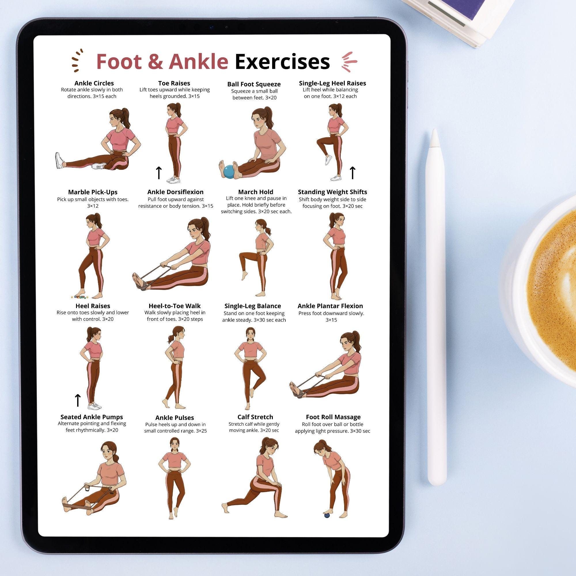 Foot & Ankle Exercises, Home Lower Leg Exercise Chart for Older Adults ...