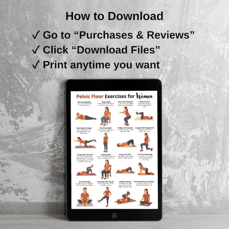 Pelvic Floor Exercises Chart for Women – Kegel Exercise Printable Poster, Pelvic Floor Workout ...