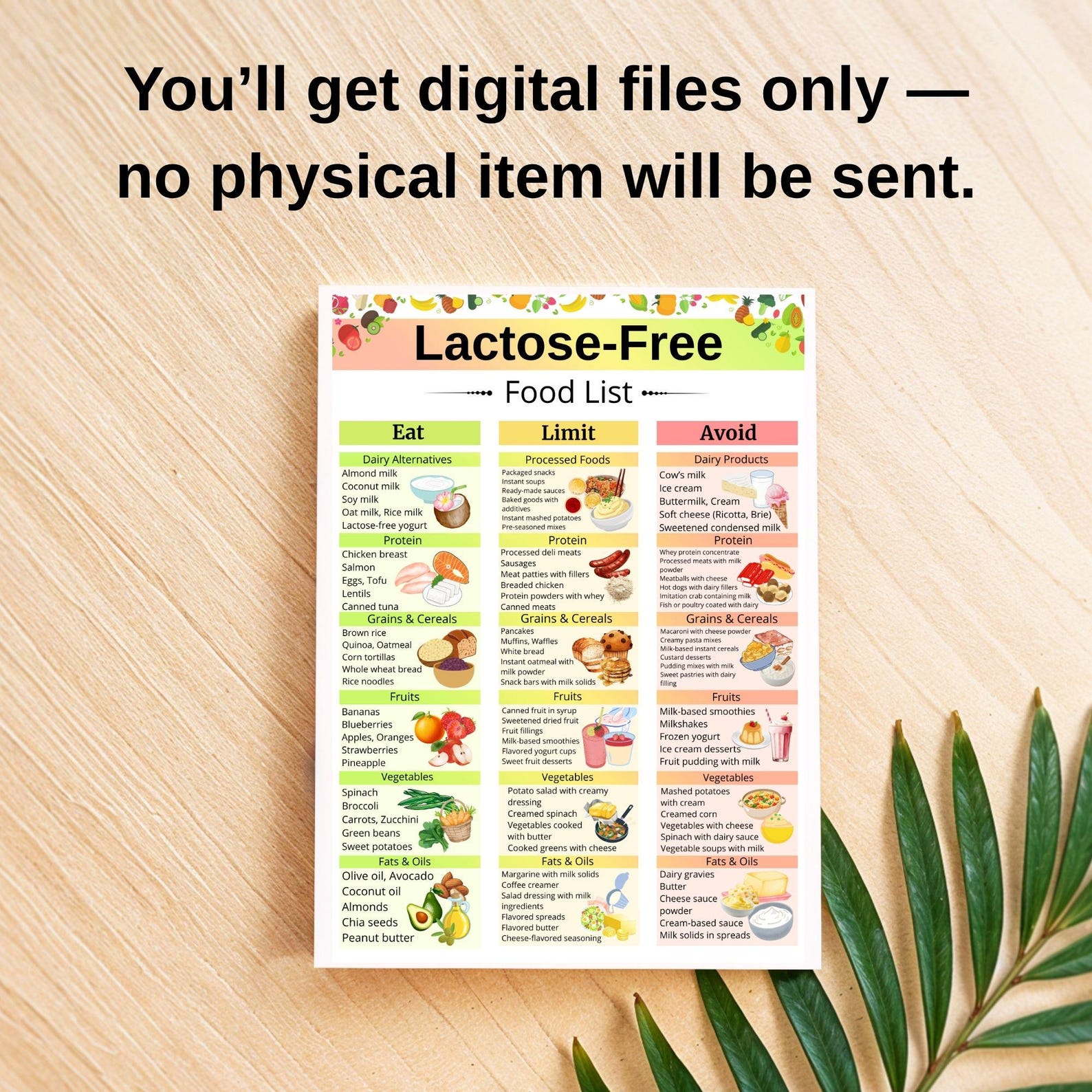 Lactose Free Food List | Dairy Free Diet Chart | Printable No Dairy ...