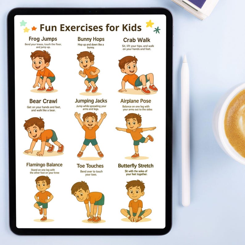 Fun Kids Exercise Chart Printable, Fun Workout Poster for Children ...